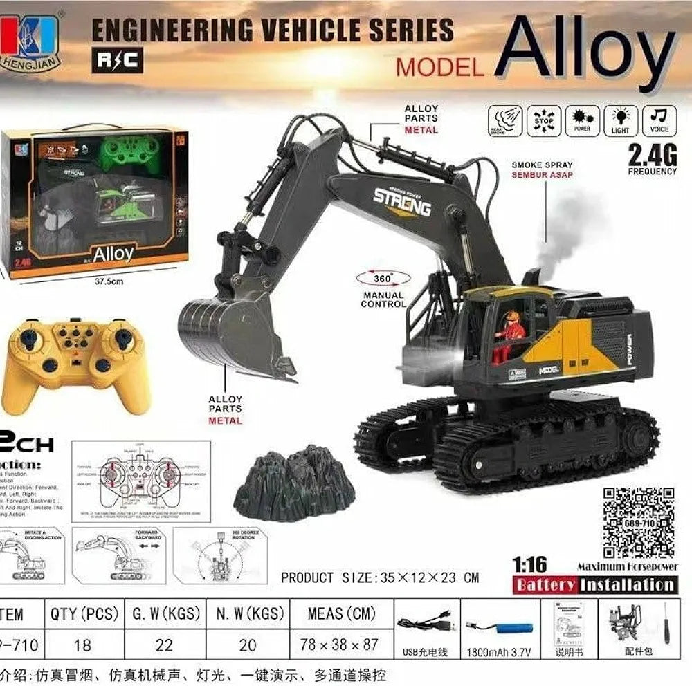 Remote Control Excavator Toy – RC Construction Vehicle with 680 ...